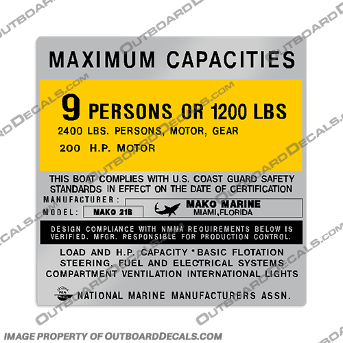 Mako 21B Capacity Decal